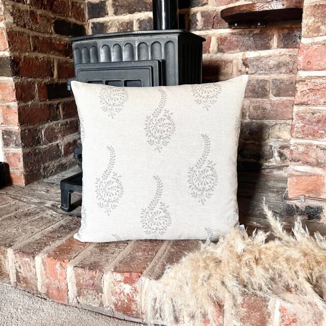 1317. Grey Humber Block Print Linen Look 100% Cotton Cushion Cover by ...