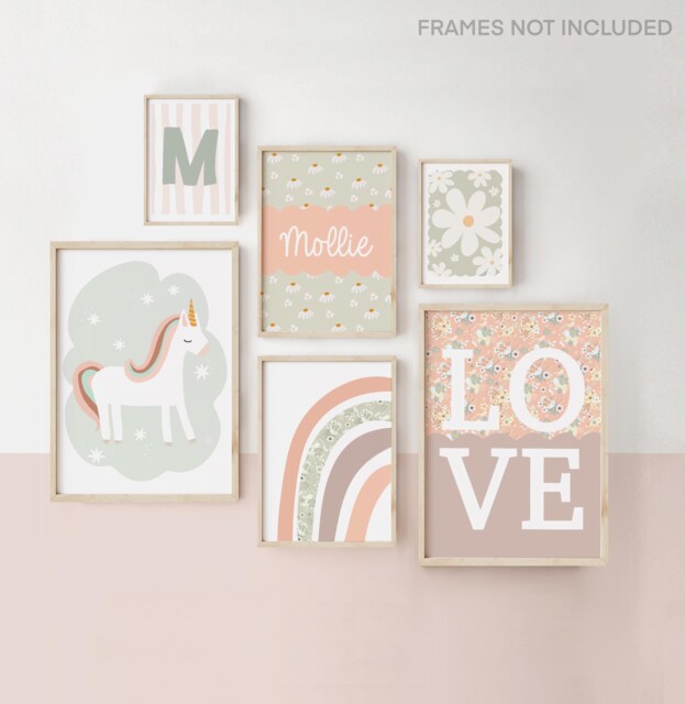 Set Of 6 Personalised Mermaids Print in Pastel, Under The Ocean Prints ...