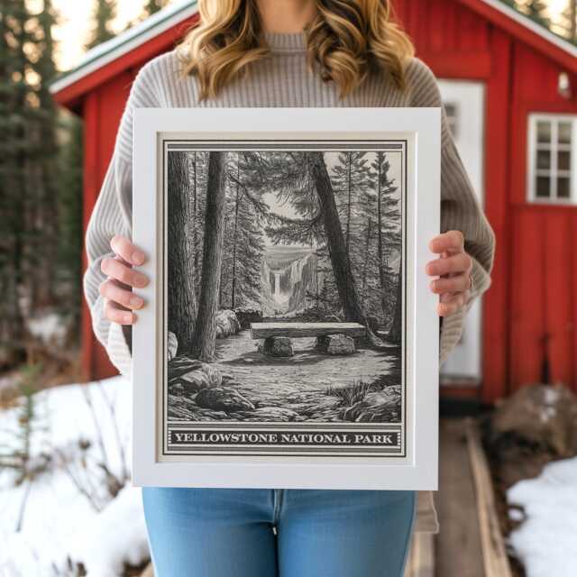 Yellowstone National Park Upper Falls Lithograph Style Print - Vintage ...