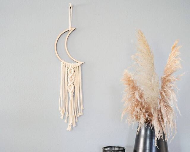 Luna Crescent Moon Macrame Boho Wall Hanging - Small - Home Decor ...