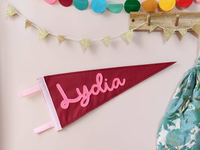 Personalised Felt Name Pennant With Cursive Font For Nursery, Kids Room ...