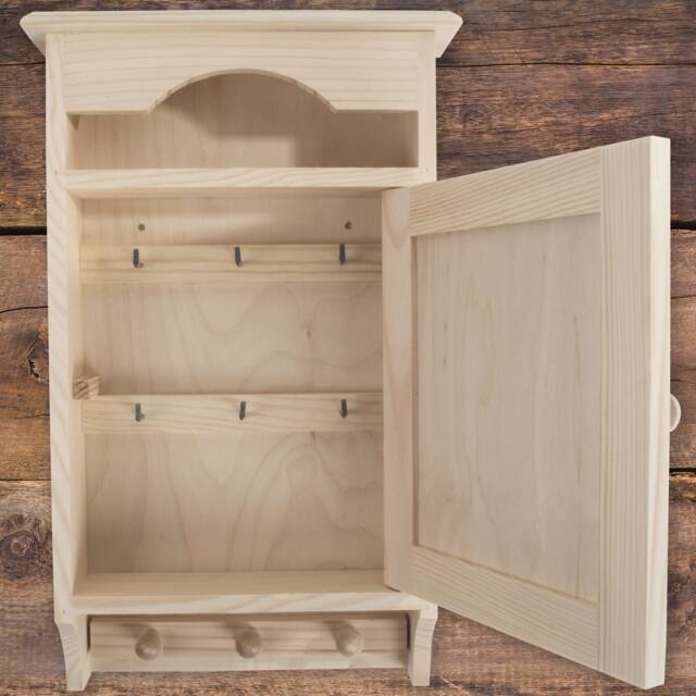 Wooden Key Cabinet With 6 Hooks & 3 Pegs - Wall Mounted Box Key's Rack ...