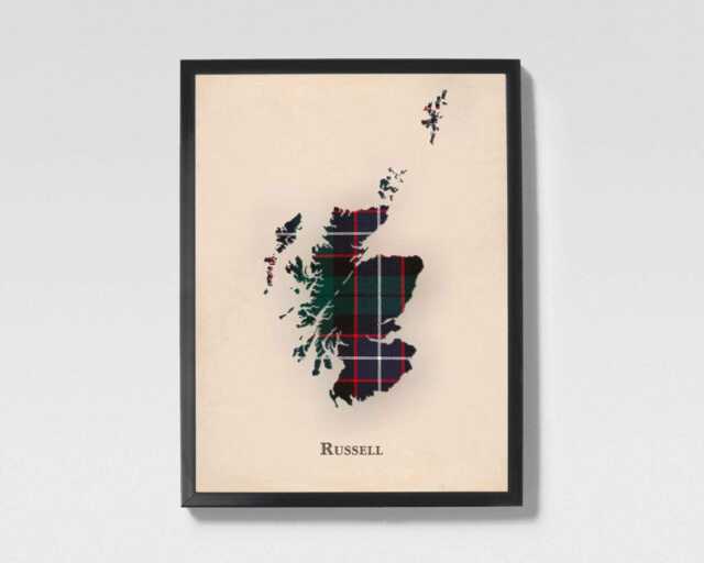 Clan Russell Scottish Tartan Map - Of Scotland Family Wall Decor, Ready ...
