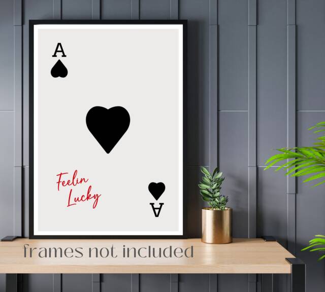 Playing Card Poster, Lucky Ace Of Hearts Print, Trendy Retro Art, Bar ...
