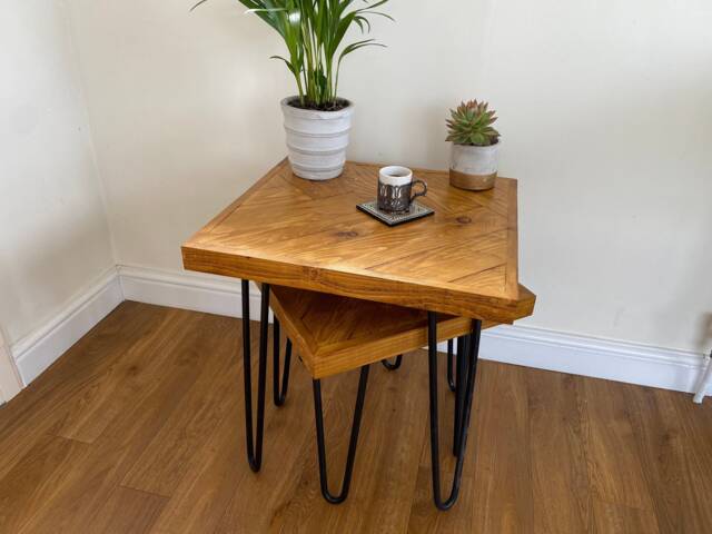 Up-Cycled Herringbone Nest Of Side Tables, Different Stains, Pallet ...