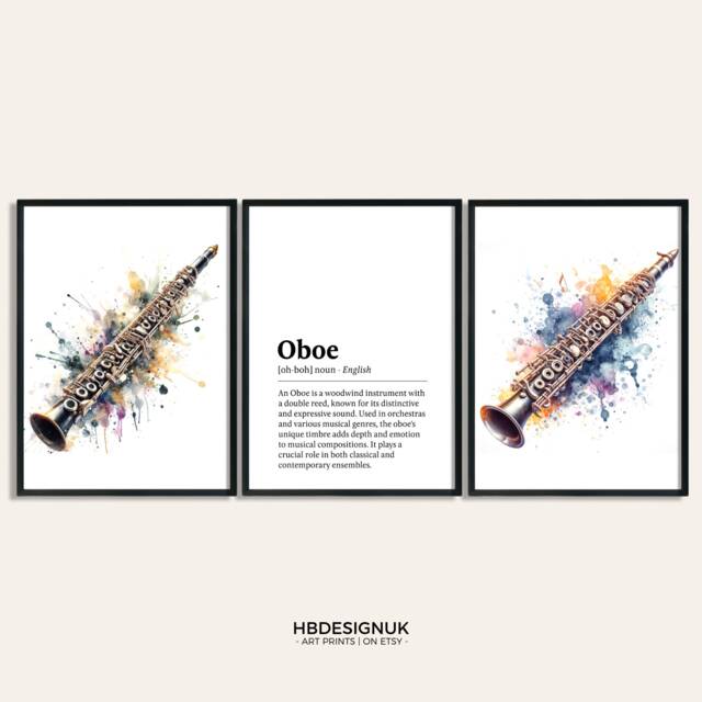Oboe Watercolour Art Print - Set Of 3 Music Artwork - Watercolor Poster Wall Musician Instrument ...