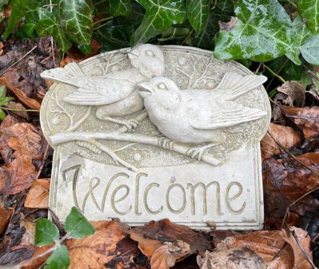 Welcome Birds Stone Hanging Plaque - Vintage Decor Outdoor Home ...