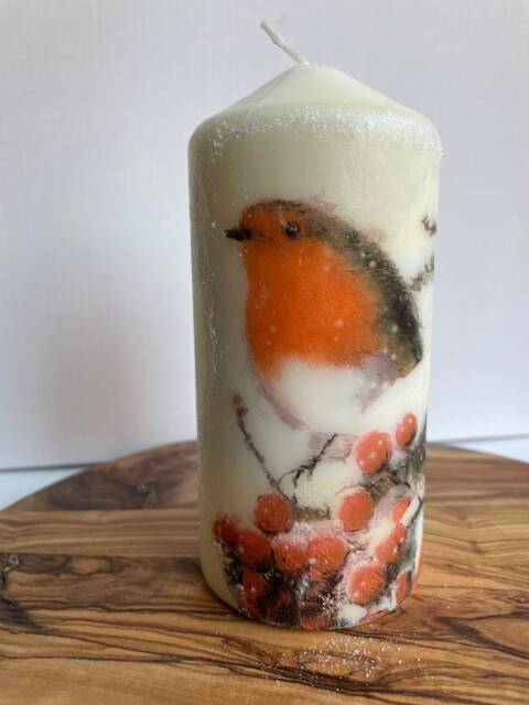 Robin in Winter.decoupage Pillar Candle by Etsy | ufurnish.com