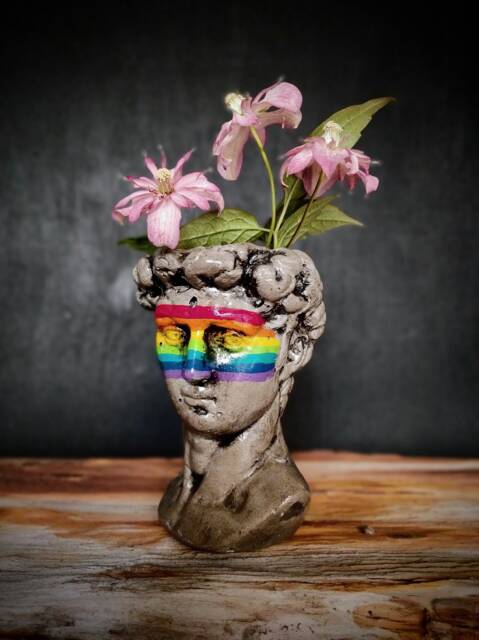 Rainbow Concrete Head Planter/Male Lgbtq Pride Month Flower Pot David ...