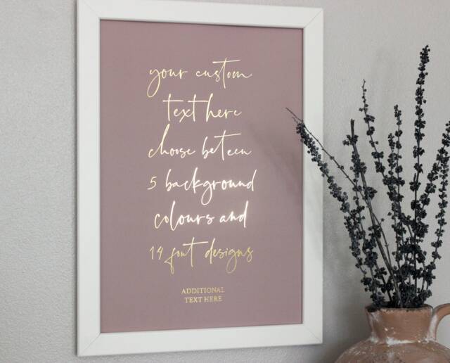 Custom Quote Foil Print, Metallic Text Personalised Typography Poem ...