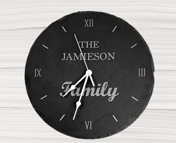 Personalised Slate Wall Clock Engraved Family Name, 30cm by Etsy ...
