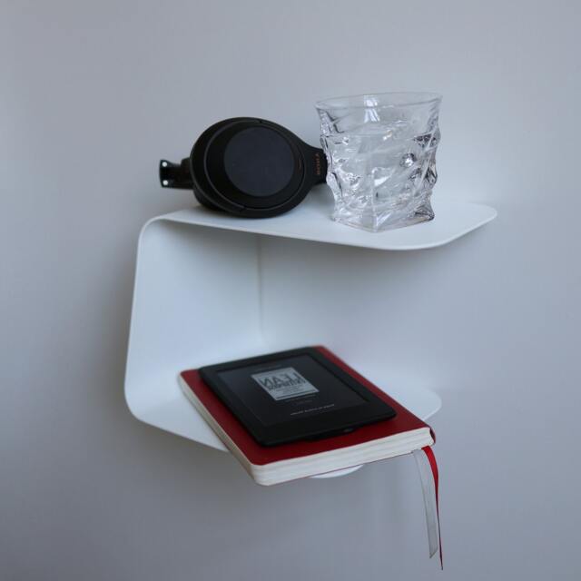 Matte White Floating Nightstand Wave, Textured Metal Nightstand, Modern ...