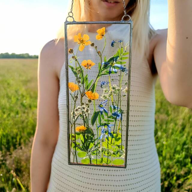 Suncatcher, Botanical Dried Pressed Flower Frame, Hanging Wall Art ...