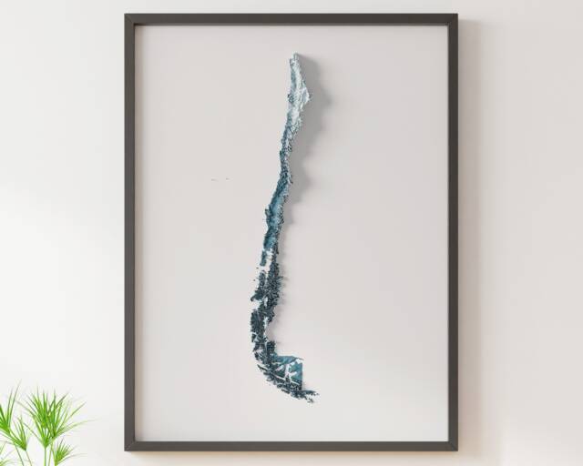 Chile - Shaded Relief Map Natural Topography by Etsy | ufurnish.com