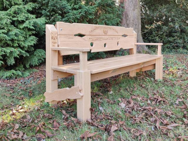 Solid Oak Garden Bench - Handmade Rustic Furniture Wooden Memorial With ...