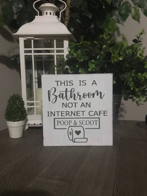 Bathroom Not Internet Cafe, Poop Scoot, Kid Bath, Bathroom Sign, Wood ...