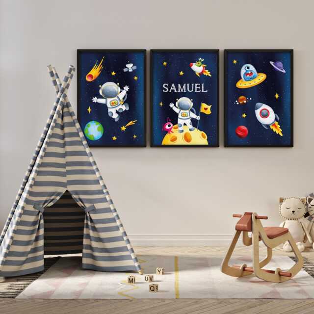 Space Prints For Boys Room, Set Of 3 Personalised Outer Prints, Nursery ...
