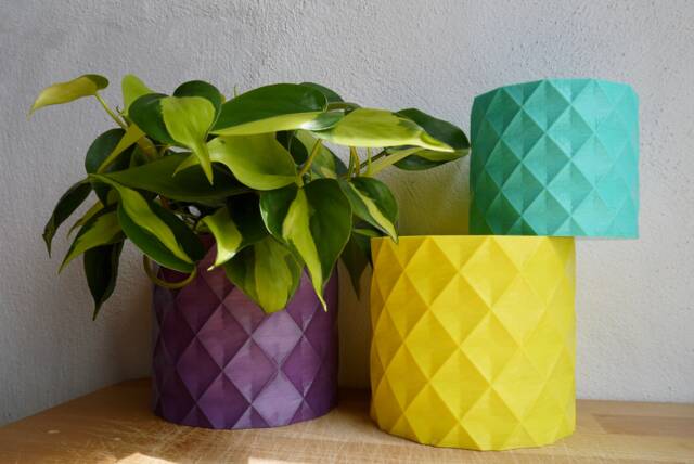3D Printed Plant Pot Geometric Diamond Pattern, Plant-Based Plastic by ...