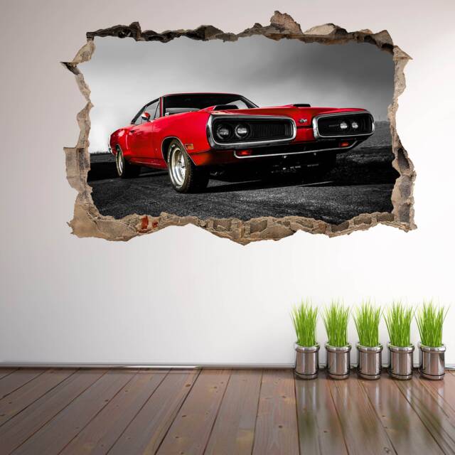 Red Muscle Car Wall Stickers Mural Decal Poster Print Art Kids Bedroom ...