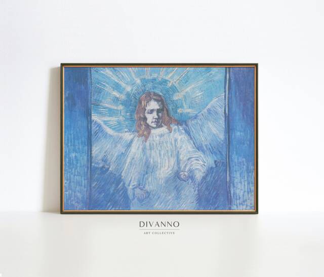 Van Gogh Angel Print, Wings Painting, Divine Figure Oil Blue Ethereal ...