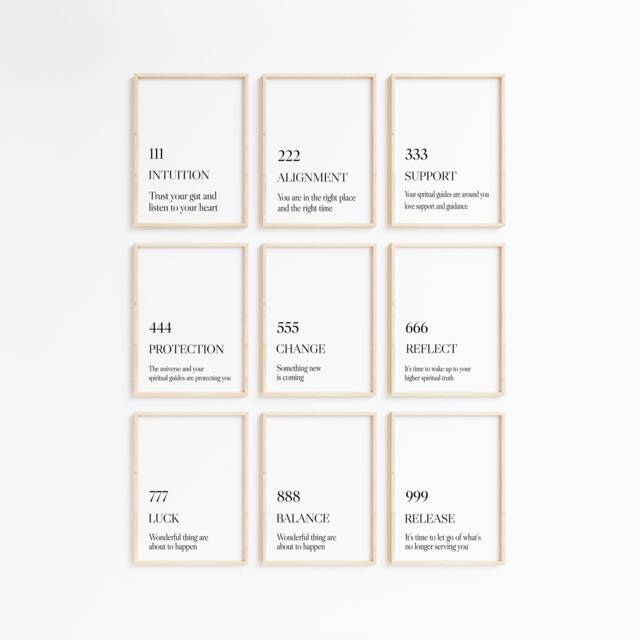Angel Numbers Print Black & White Poster Wall Art A1 A2 A3 A4 A5 A6 ...