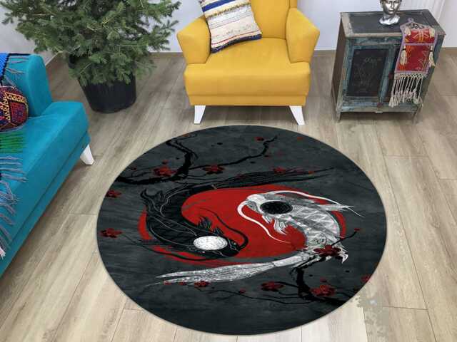 Yin Yang, & Yang Design Rug, Fish Pattern Popular Fishing, Modern Round ...