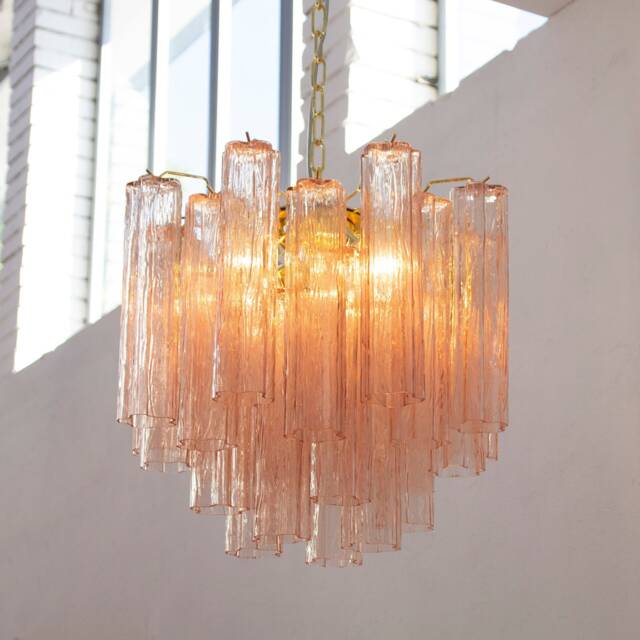 Suspension Lamp Made in Italy Tronchi Cipria Pink Murano Glass Vintage ...