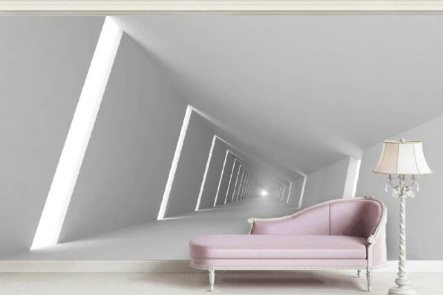 3D White Tunnel Vinyl Wallpaper Modern Expanding Space Wall Mural by ...