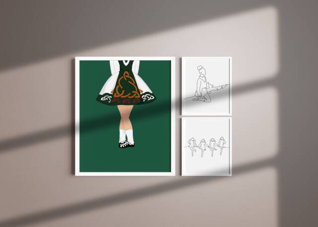 Set Of 3 Irish Dancer Illustration Prints/Art Gallery Wall Drawing ...