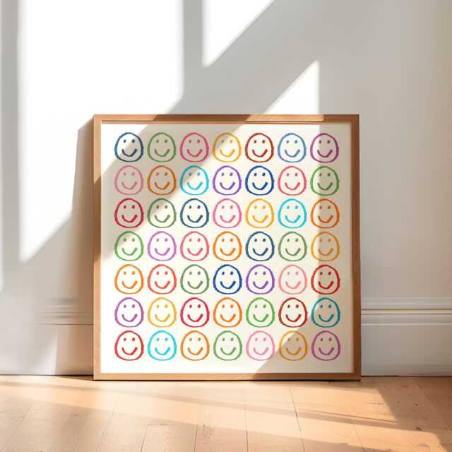 Smiley Faces Abstract Print - 2 Colours Funky - Retro, Colourful ...