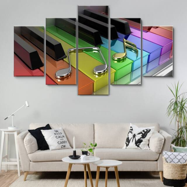 Rainbow Piano Keyboard 5 Pieces Canvas Wall Art, Large Framed Extra ...