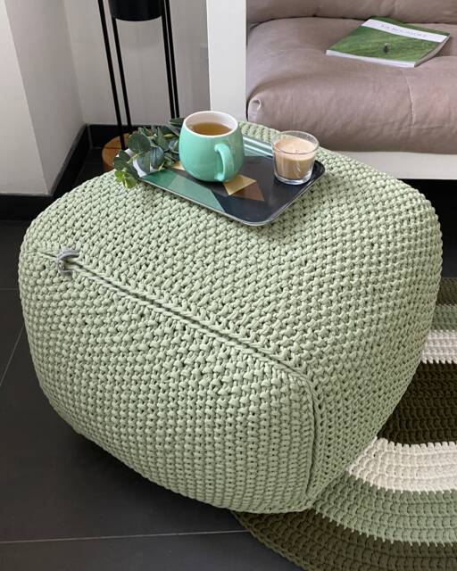 Knitted Ottoman, Foot Stool Pouf, Housewarming Gift, Knit Footstool ...