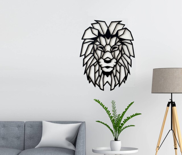 Large Wooden Lion Decoration Up To 90 cm, Geometric Wall Decoration ...
