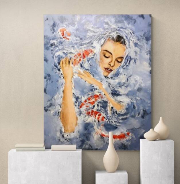Figurative Print, Painting Portrait Figurative Painting, Wall Art Koi ...