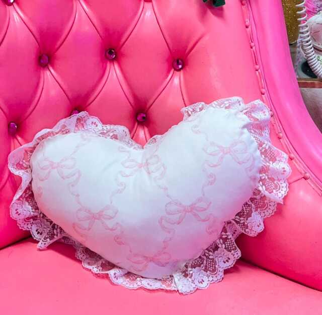 Heart Bow Pillow. Coquette Cottage Core Vintage Lace Pink Shabby Chic ...