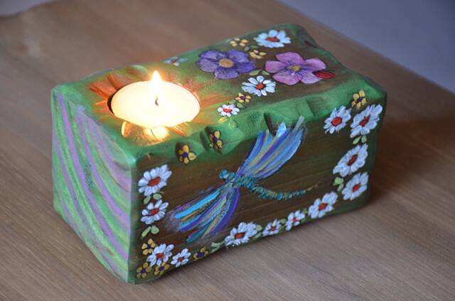 Dragonfly Country Cottage Garden Wooden Hand Painted Tealight Holder ...