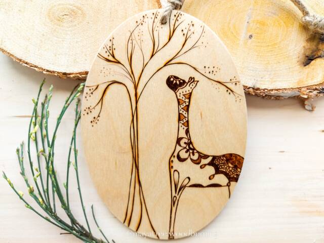 Original Giraffe & Tree Pyrography Wall Hanging, Abstract Mandala Wood ...