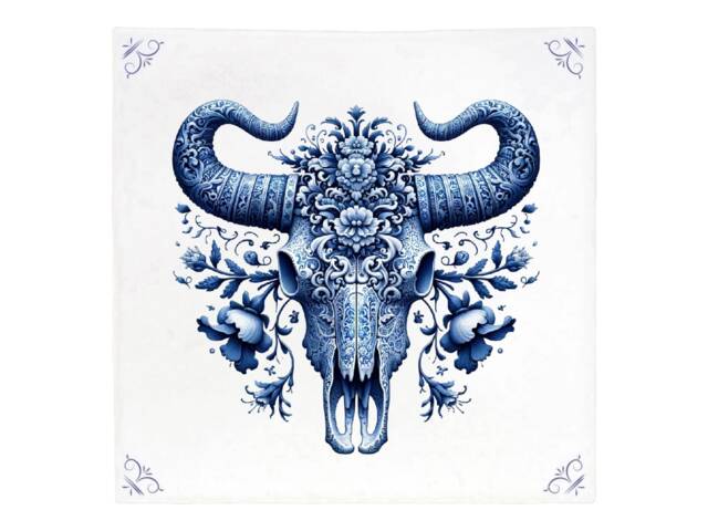 Cow Skull, Tile, Delft Blue, Blue Cow, Skull, Kitchen, Bathroom ...