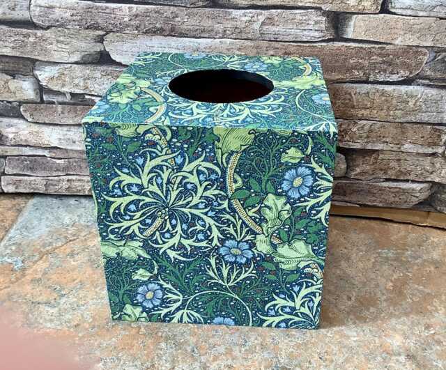 William Morris Seaweed Print Tissue Box Cover Decoupaged Wooden Home ...