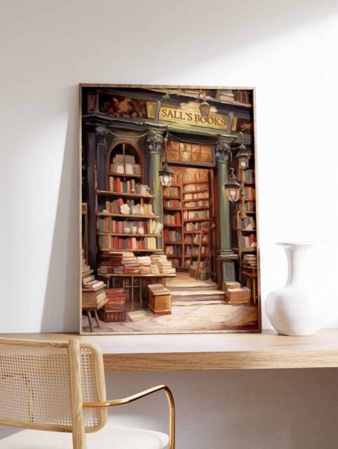 Vintage Book Store Poster, Shop Print, Lovers Gift, Reading Antique ...