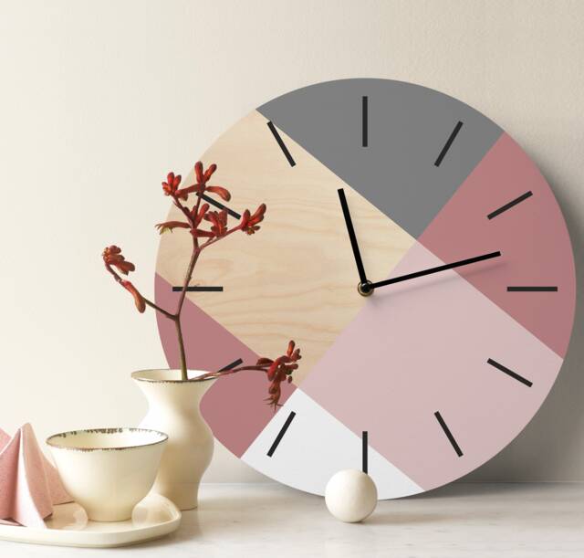 Scandi Wall Clock With Pastel Colors Minimalist Wooden Pale Purple ...