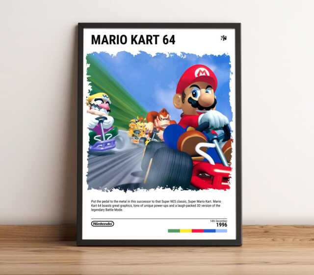 Mario Kart 64 - 1996 N64 Poster - Video Game Art Print Gaming Gift A5 ...