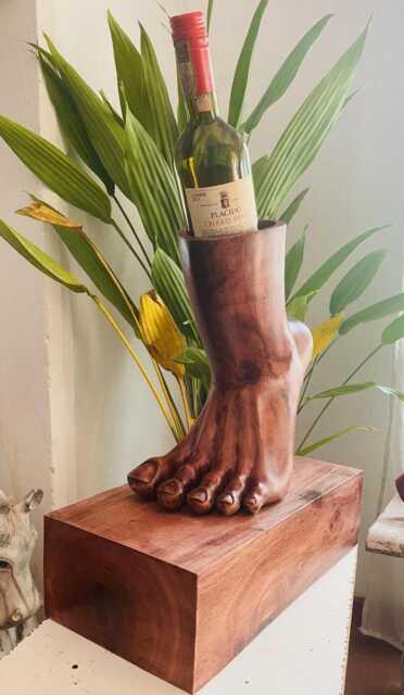 Wine Rack Solid Wooden Bottle Holder Storage Hand Carved Human Foot ...