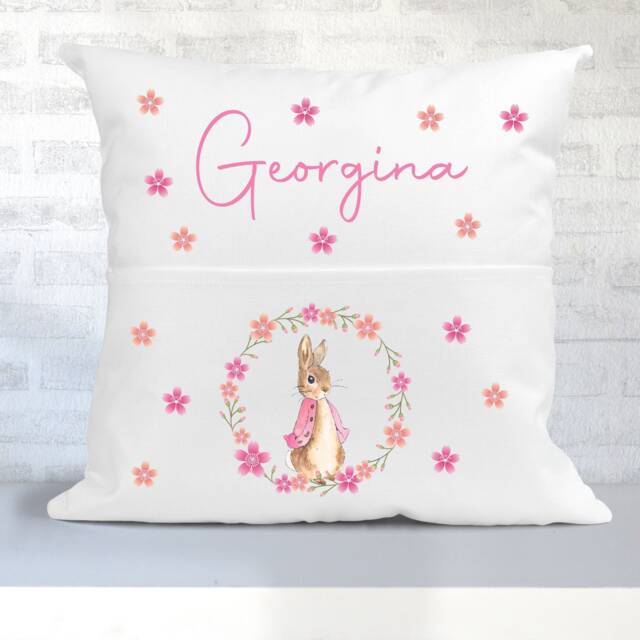 Flopsy Bunny Reading Book Cushion Cover - Personalised Pocket For ...
