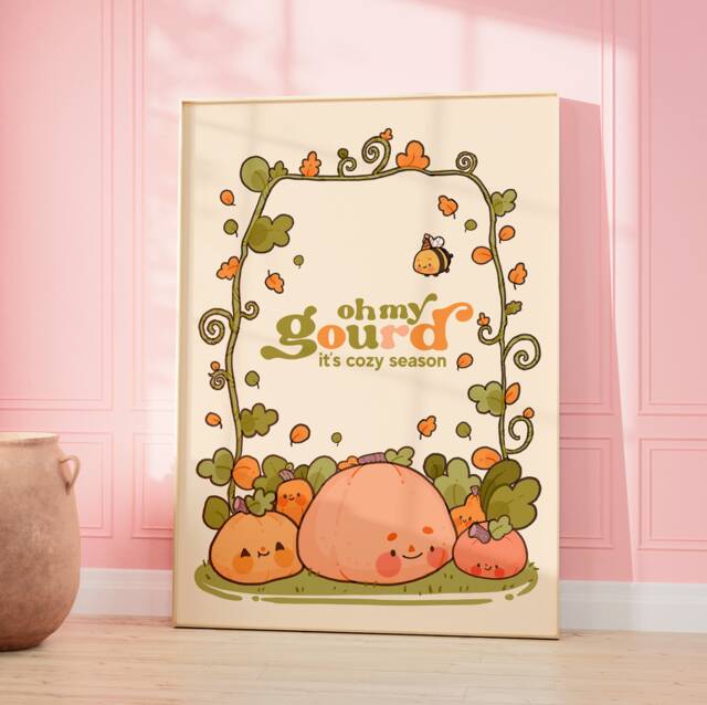 Oh My Gourd Gourdo The Pumpkin & Bumblebutt Bee - Kawaii Autumn Art ...