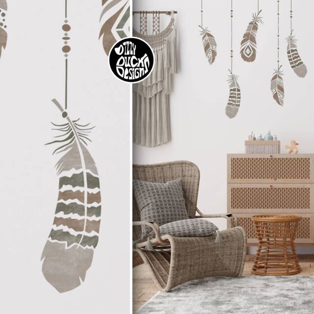 Feather Stencil Set - Boho Wall Stencils For Painting Diy Nordic Nursery Decor by Etsy ...