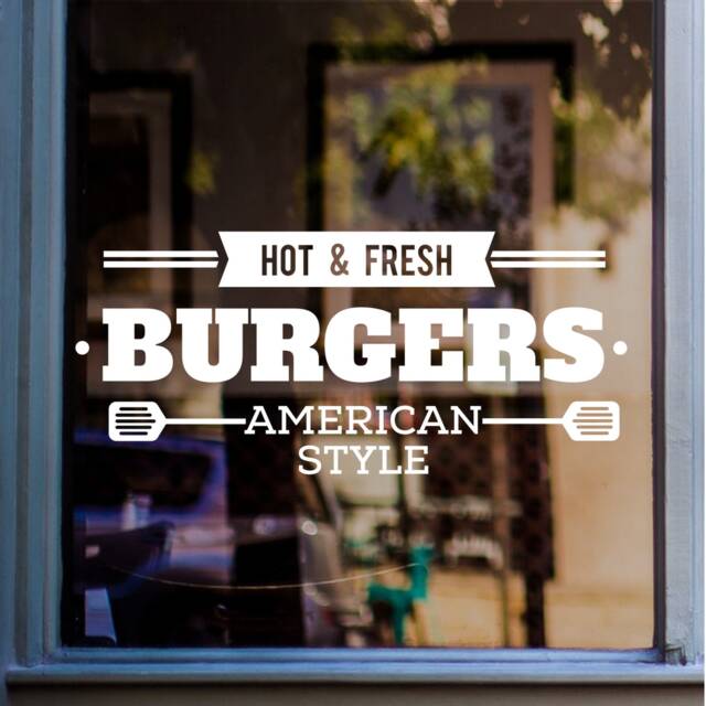 Hot & Fresh Burgers Window Sticker Burger Van Food Truck Display Caf ...
