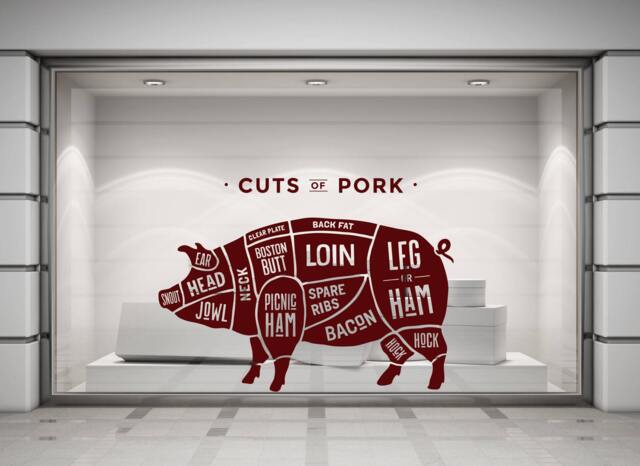 Butchers Cuts Of Pork, Pig, Meat, Joints, Vinyl Wall Sticker Decal Art ...