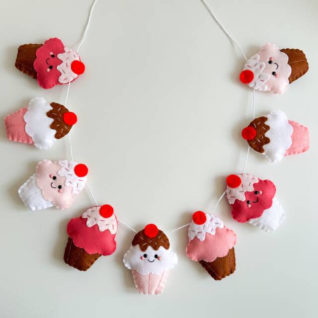 Cupcake Garland - Felt Wall Hanging, Cute Cupcake Bunting, Colourful ...