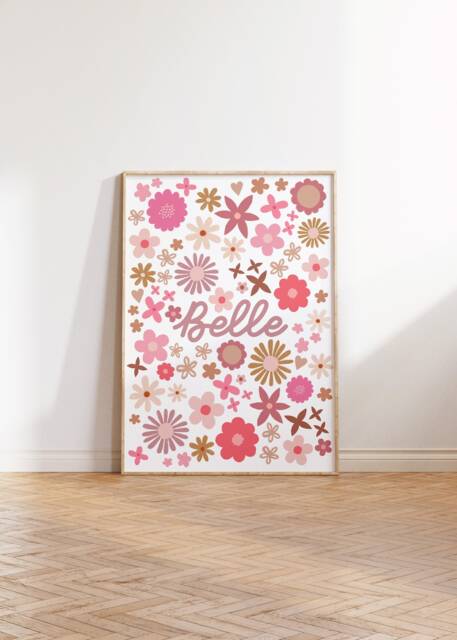 Personalised Flower Name Print - Hand Drawn Flowers Girls Room Playroom ...